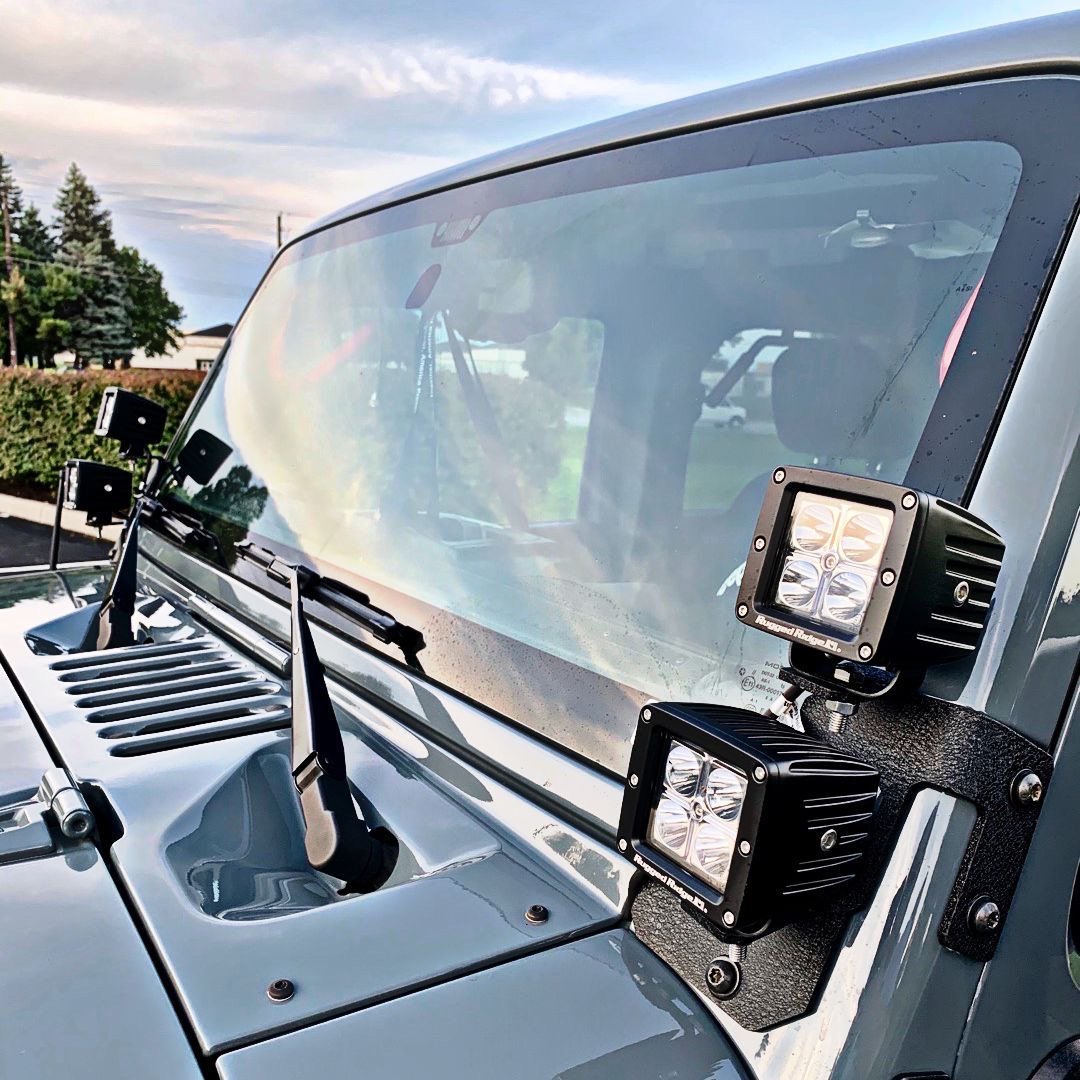 Rugged Ridge Dual A-Pillar Light Mount Kit with 3" Square LED Lights ...