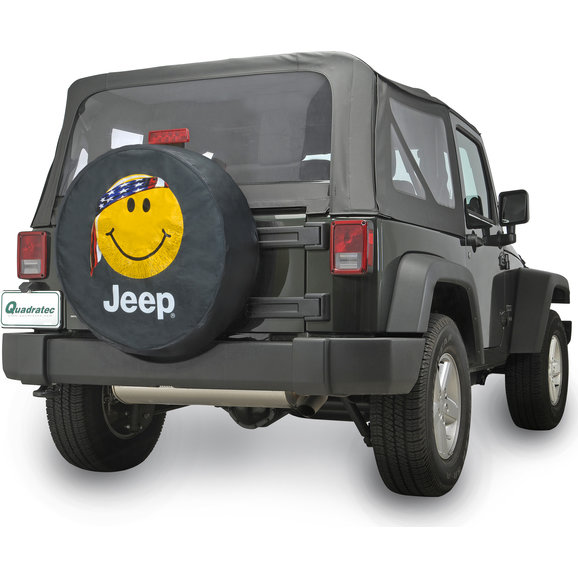 Mopar Jeep Logo Tire Covers in Black Denim with Smiley Face | Quadratec