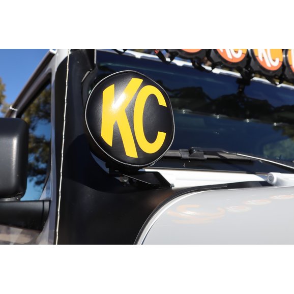 KC HiLiTES 5102 6" Vinyl Covers in Black with Yellow KC Logo | Quadratec