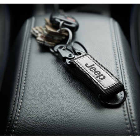 Automotive Gold KC1540JEE Black Leather Jeep Logo Keychain | Quadratec