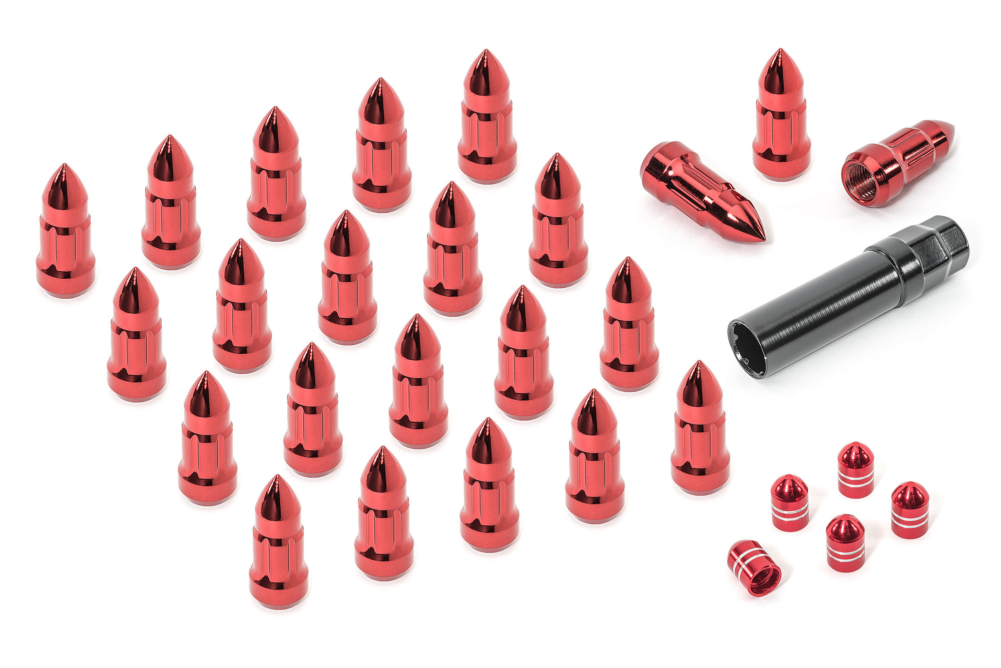 Alloy USA 11293 Bullet Style Lug Nut Kit with Aluminum Valve Stem Caps ...