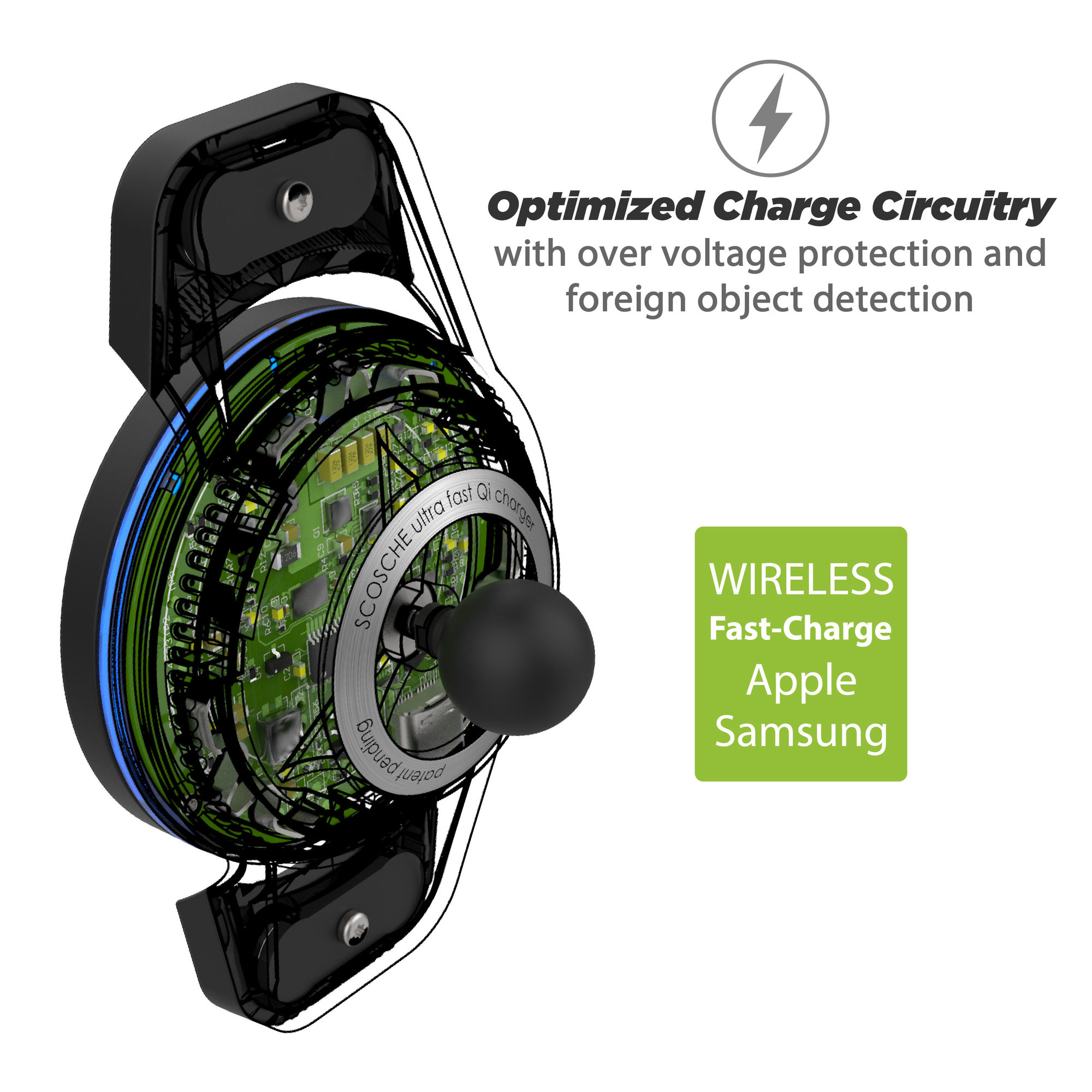 Scosche MCQD-XTET MagicMount™ Charge 3 QI-Wireless Magnetic Smartphone ...